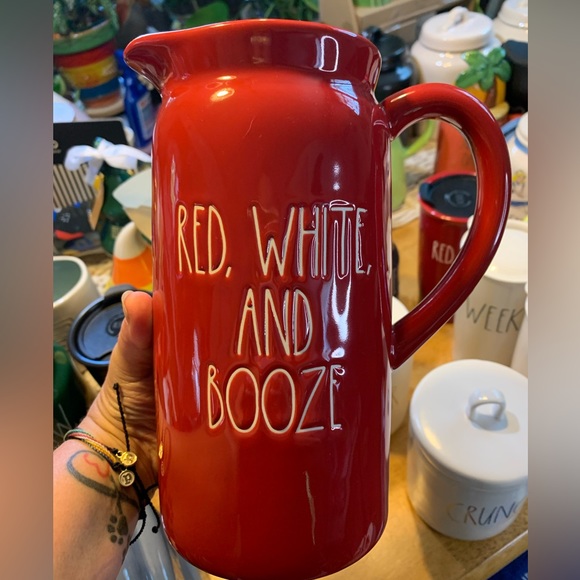 Rae Dunn | Dining | Rae Dunn Pitcher Nib Red White And Booze | Poshmark